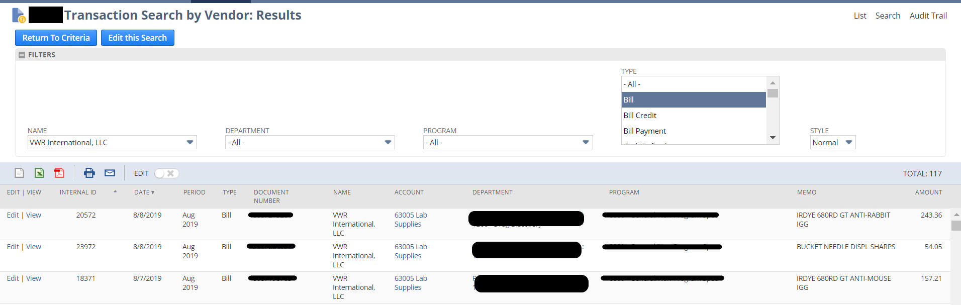 NetSuite saved search for accounts payable review